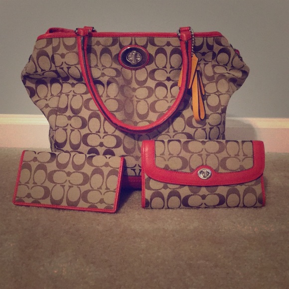 Coach | Bags | Coach Signature Handbag Checkbook And Wallet | Poshmark